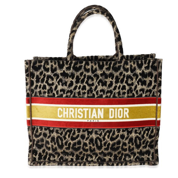 Dior | Bags | Christian Dior Brown Velvet Mizza Leopard Large Book Tote ...